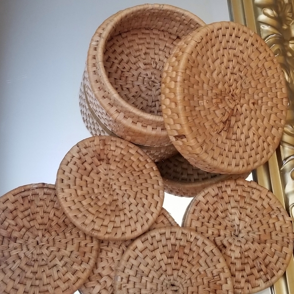 Vintage | Other | Mid Century Wicker Rattan Coaster Set | Poshmark
